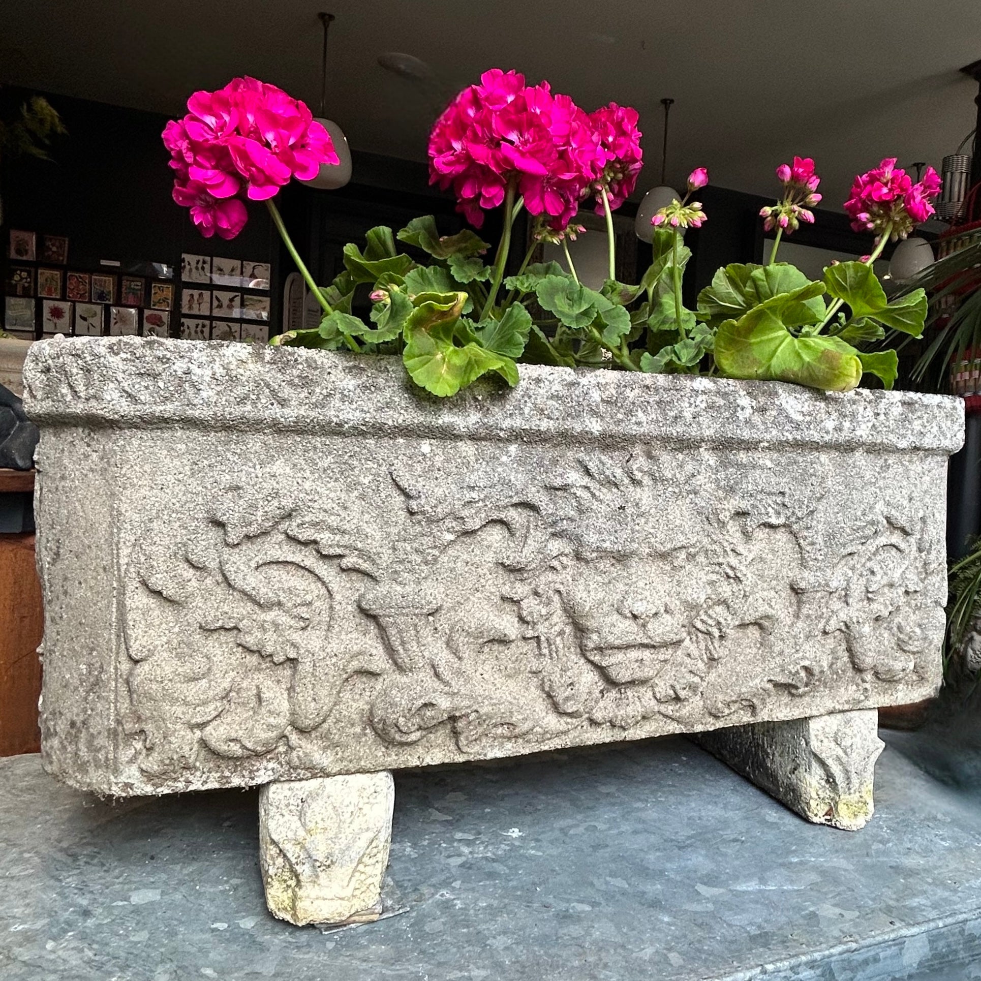 Weathered Lion Head Motif Trough| Vintage Garden Planter | Henderson's